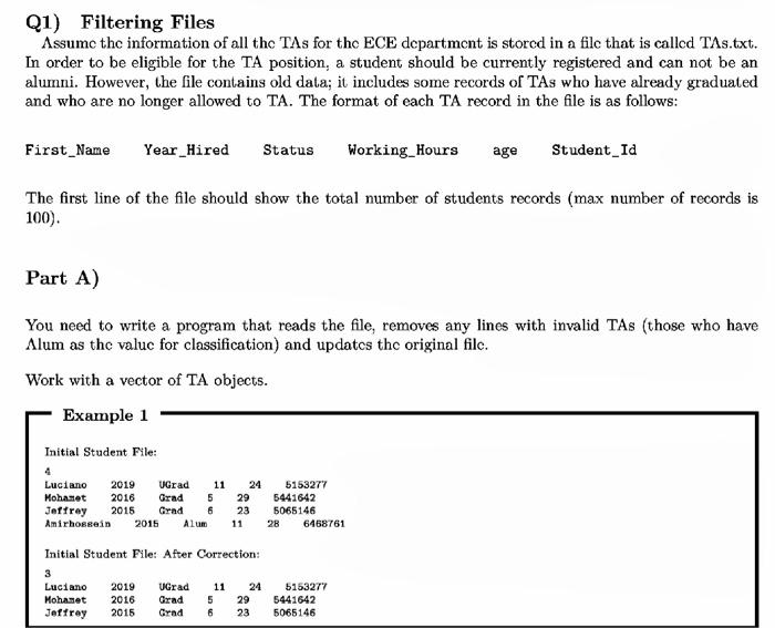 Solved Q1) Filtering Files Assume the information of all the | Chegg.com