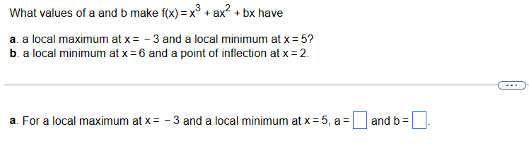 Solved What values of a and b ﻿make f(x)=x3+ax2+bx ﻿havea. | Chegg.com