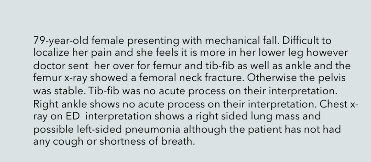 Solved 79-year-old female presenting with mechanical fall. | Chegg.com