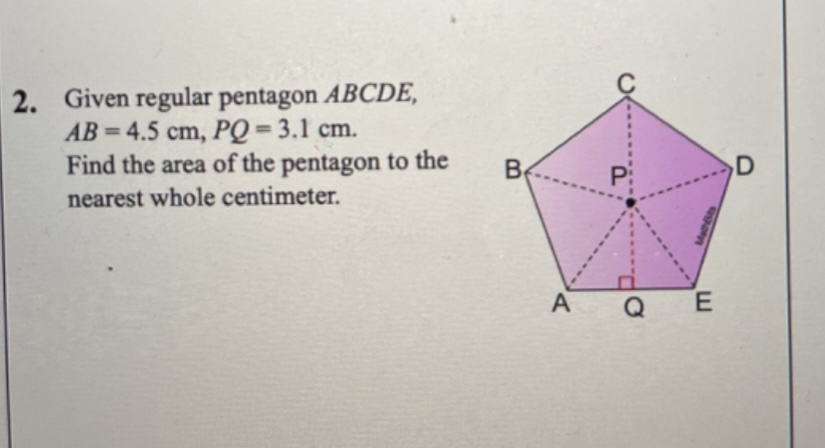 Solved Given regular pentagon ABCDE, AB=4.5cm,PQ=3.1cm.Find | Chegg.com
