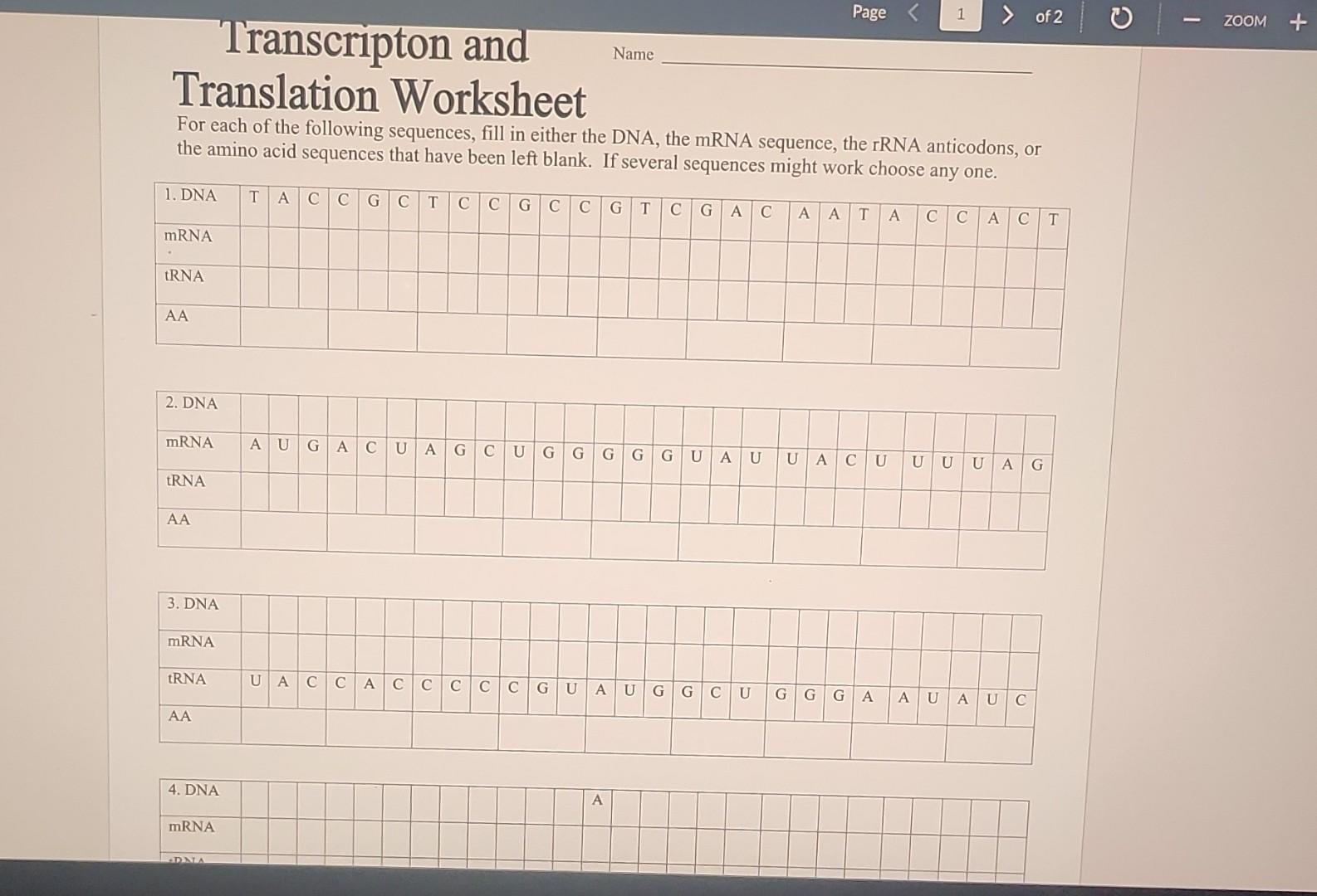 Solved inscripton and Translation Worksheet For each of the | Chegg.com