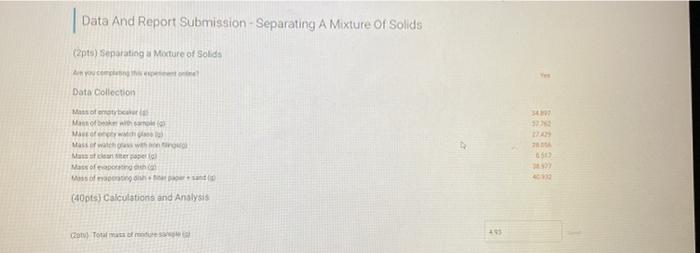 Data And Report Submission - Separating A Mixture of | Chegg.com