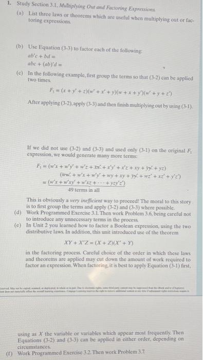 Solved 1. Study Section 3.1, Maltiplying Out and Factoring | Chegg.com