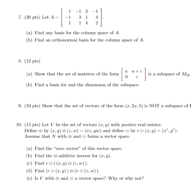 Solved (20 ﻿pts) ﻿Let A=[1-12-1-13141142].(a) ﻿Find any | Chegg.com