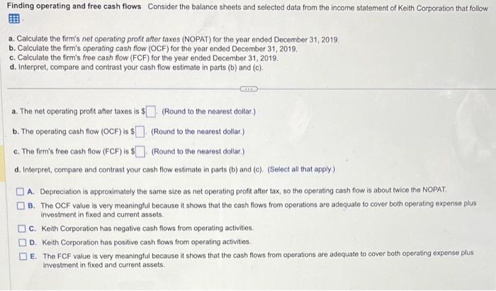 Solved Finding operating and free cash flows Consider the | Chegg.com