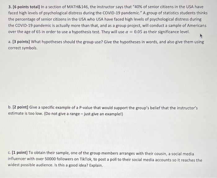 Solved 3. [6 points total] In a section of MATH\&146, the | Chegg.com