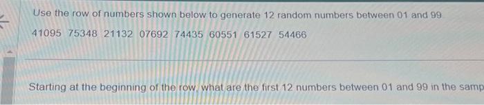Solved Use the row of numbers shown below to generate 12 | Chegg.com
