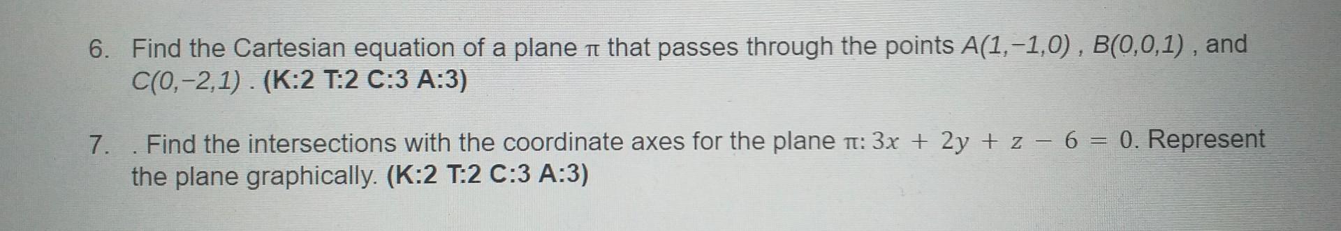 Solved 6. Find the Cartesian equation of a plane π that | Chegg.com