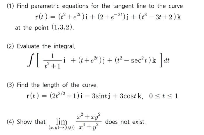 Solved (1) Find parametric equations for the tangent line to | Chegg.com