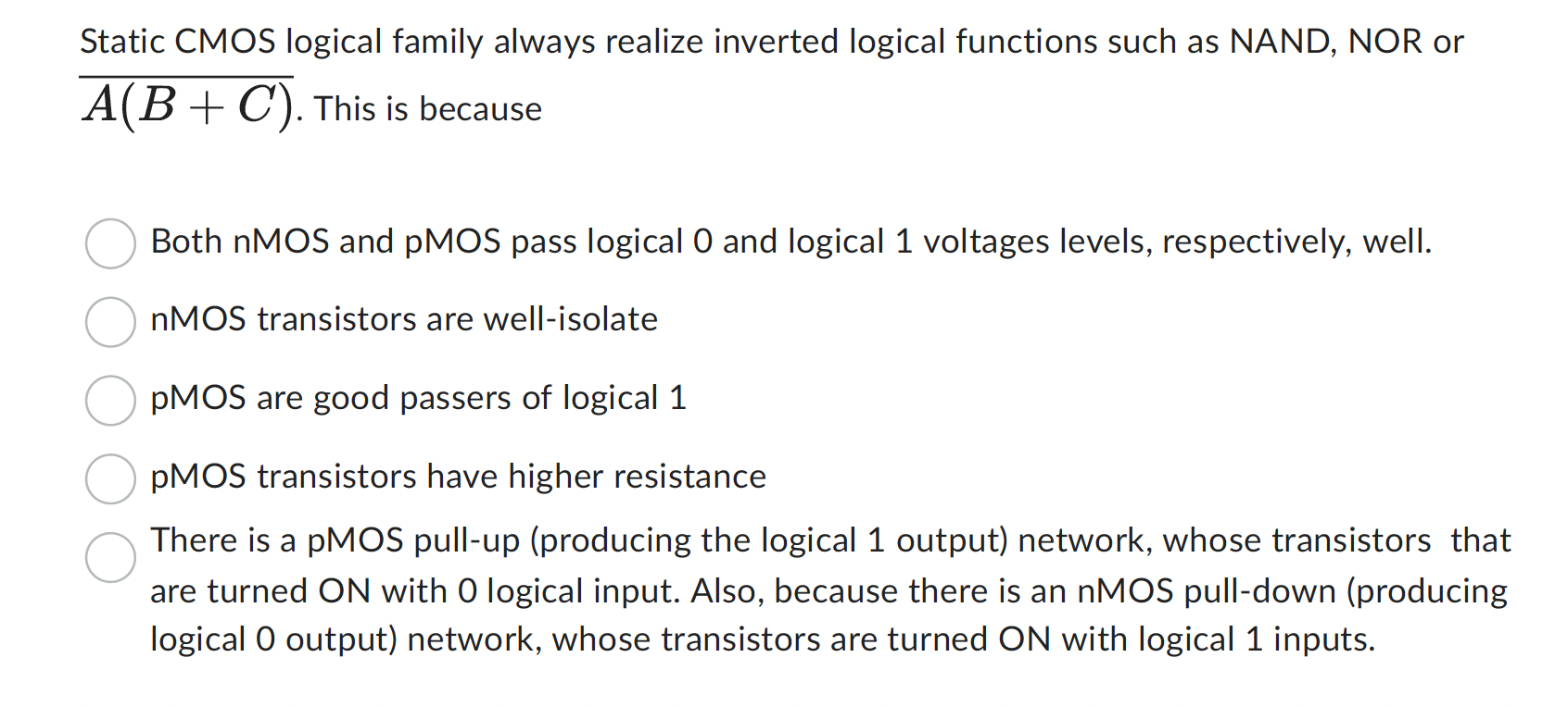 Solved Static CMOS logical family always realize inverted | Chegg.com