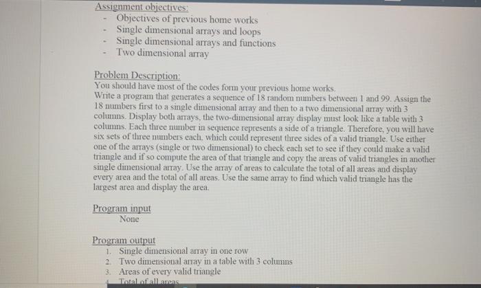 Solved Assignment objectives: Objectives of previous home | Chegg.com