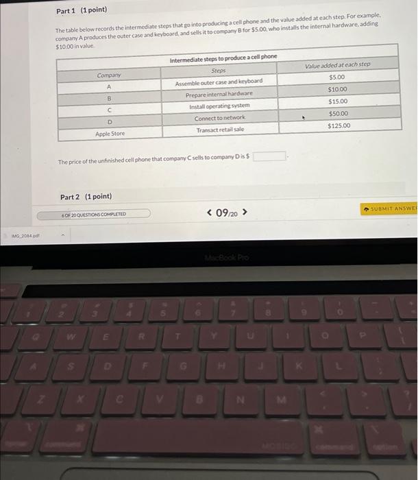 Solved Part 1 (1 point) The table below records the | Chegg.com