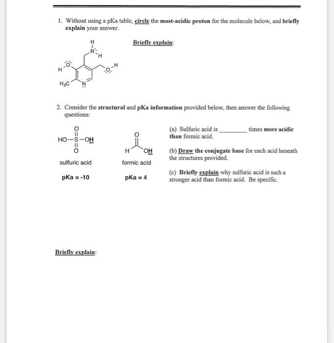 Solved 1. Without using a pKa table, circle the most-acidic | Chegg.com
