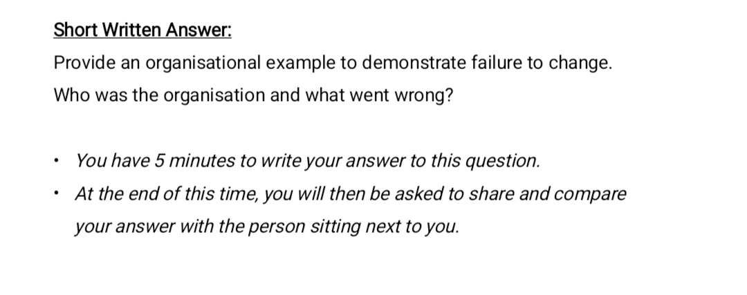 Solved Short Written Answer:Provide an organisational | Chegg.com