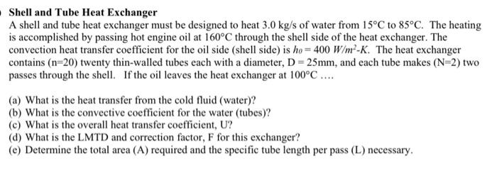 Solved Shell and Tube Heat Exchanger A shell and tube heat | Chegg.com