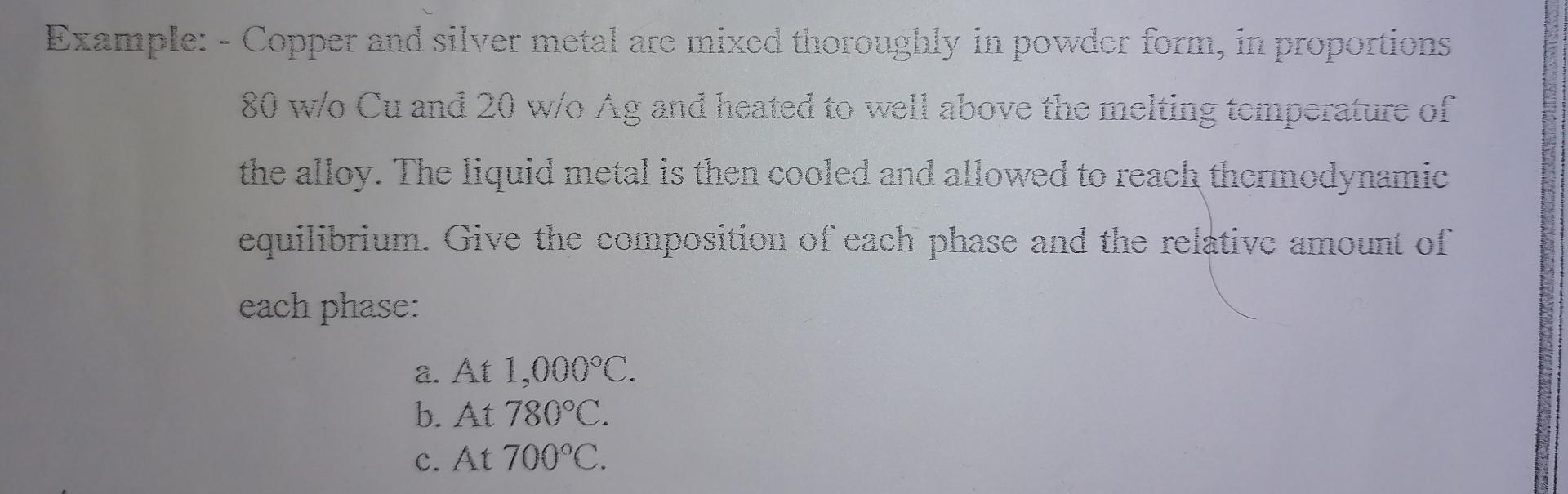 Solved Example: - Copper and silver metal are mixed | Chegg.com