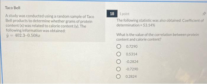 Solved Taco Bell A study was conducted using a random sample | Chegg.com