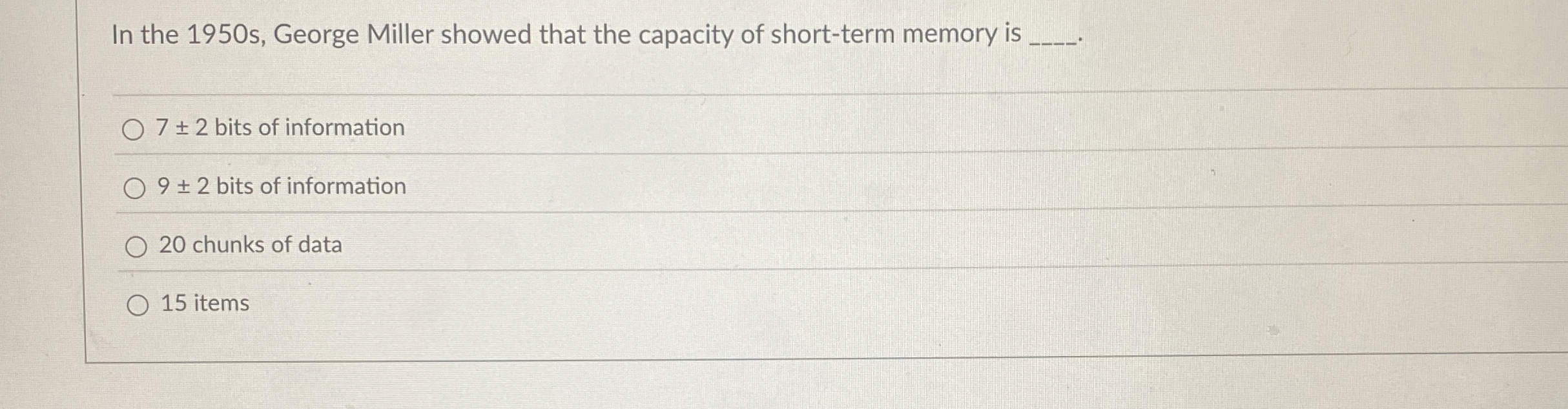 Solved In the 1950s, ﻿George Miller showed that the capacity | Chegg.com