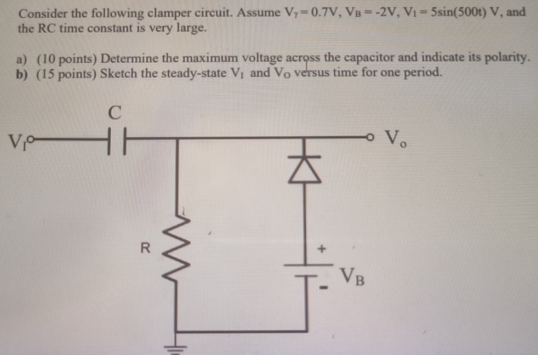 Solved Consider the following clamper circuit. Assume | Chegg.com