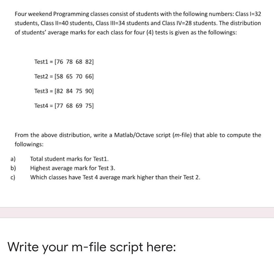 Solved Four weekend Programming classes consist of students | Chegg.com