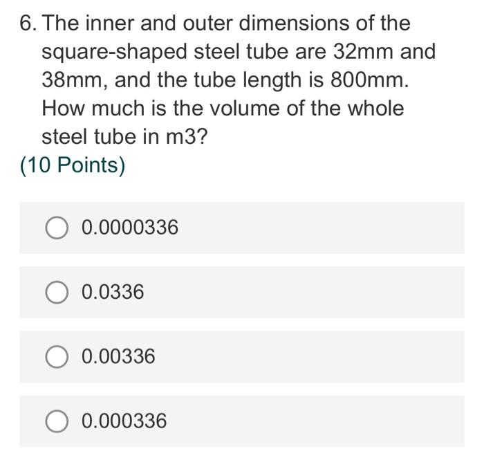 Solved 6. The inner and outer dimensions of the | Chegg.com