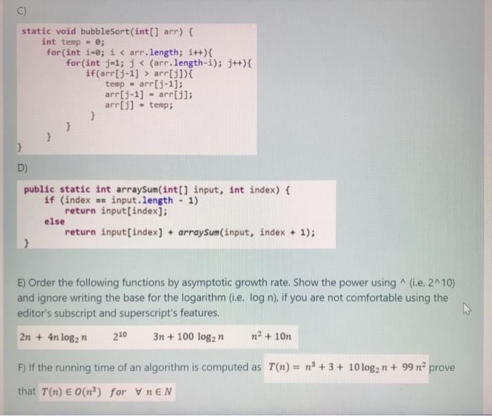 Solved For the given algorithms, specify what is the time | Chegg.com