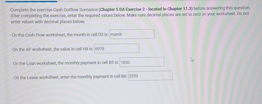 Solved Complete the exercise Cash Outflow Scenarios (Chapter | Chegg.com