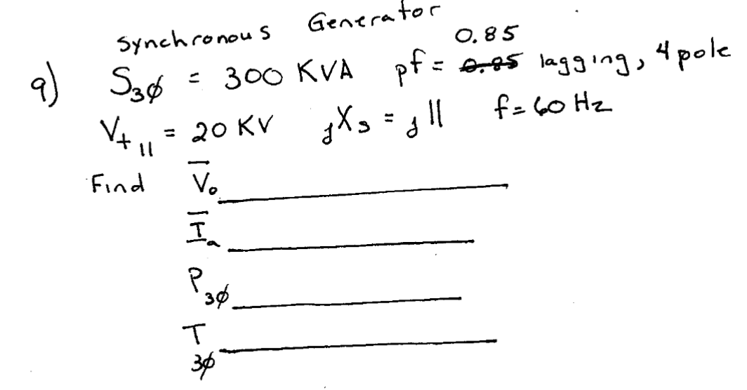 Solved Synchronous GeneratorS3φ=300KVA,pf=0.85 ﻿lagging, 4 | Chegg.com