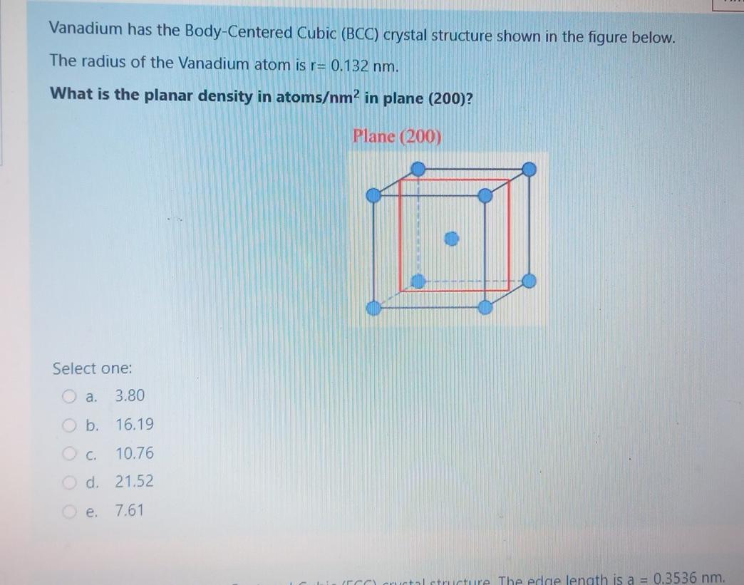 Solved Vanadium has the Body-Centered Cubic (BCC) crystal | Chegg.com