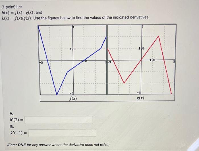Solved (1 point) Let h(x)=f(x)⋅g(x), and k(x)=f(x)/g(x). Use | Chegg.com