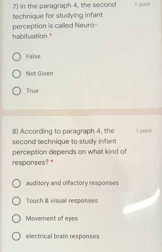 Solved METHODS OF STUDYING INFANT PERCEPTION 1 In the study | Chegg.com