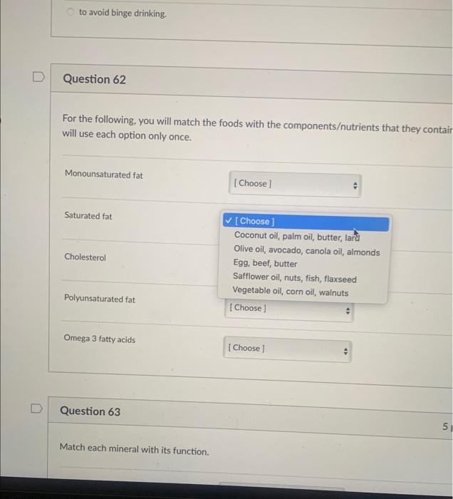 Solved For the following. you will match the foods with the | Chegg.com