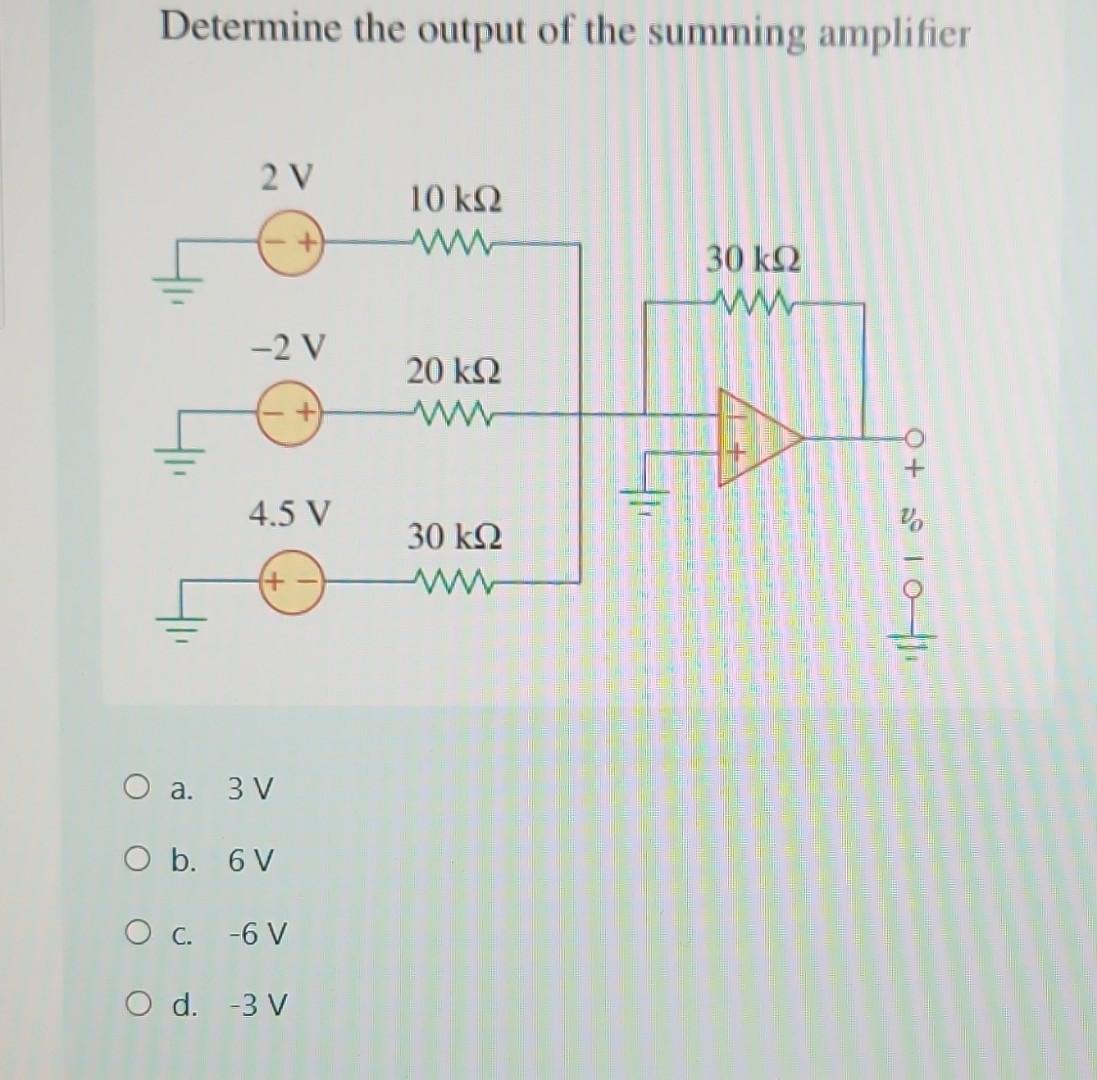 Solved Determine the output of the summing amplifier a. 3 V | Chegg.com