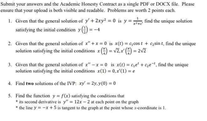 Solved Submit your answers and the Academic Honesty Contract | Chegg.com