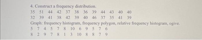 Solved 4. Construct a frequency distribution. Graph: | Chegg.com