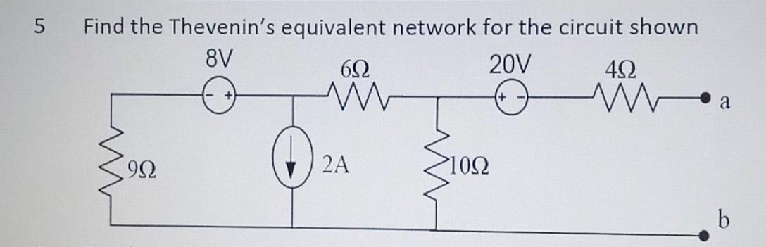 Solved 5 Find the Thevenin's equivalent network for the | Chegg.com