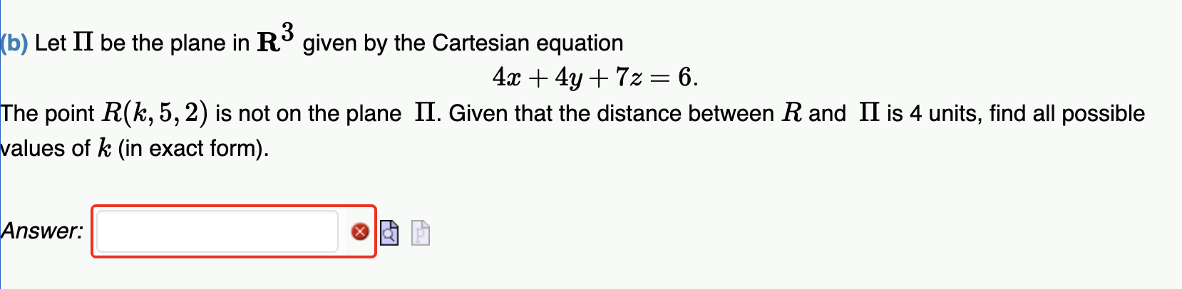Solved (b) ﻿Let Π ﻿be the plane in R3 ﻿given by the | Chegg.com