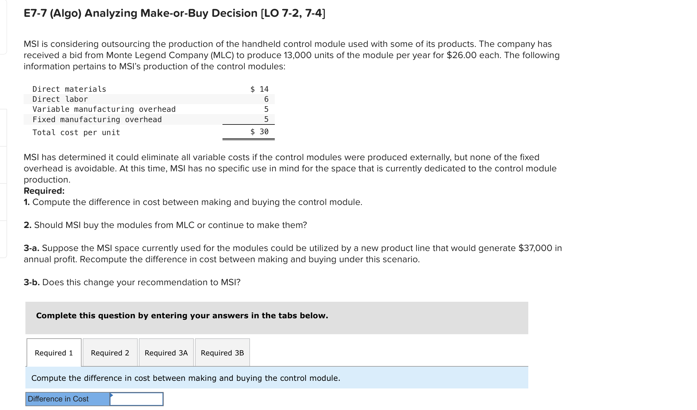 Solved E7-7 (Algo) ﻿Analyzing Make-or-Buy Decision [LO | Chegg.com