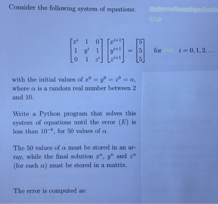 Solved Consider The Following System Of Equations 1 0 Y 1 1