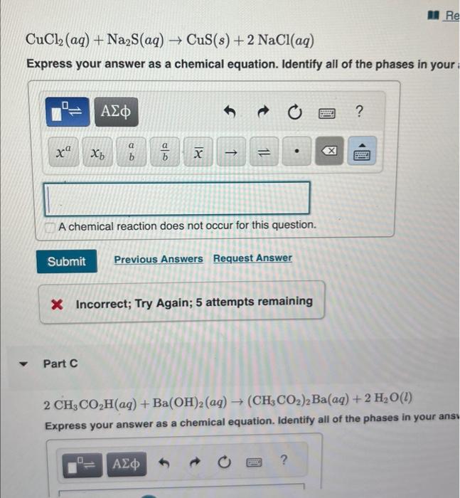 CuCl2(aq)+Na2 S(aq)→CuS(s)+2NaCl(aq) Express your | Chegg.com