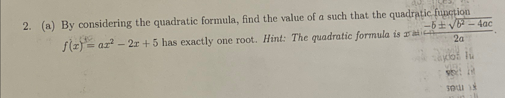 Solved By considering the quadratic formula, find the value | Chegg.com