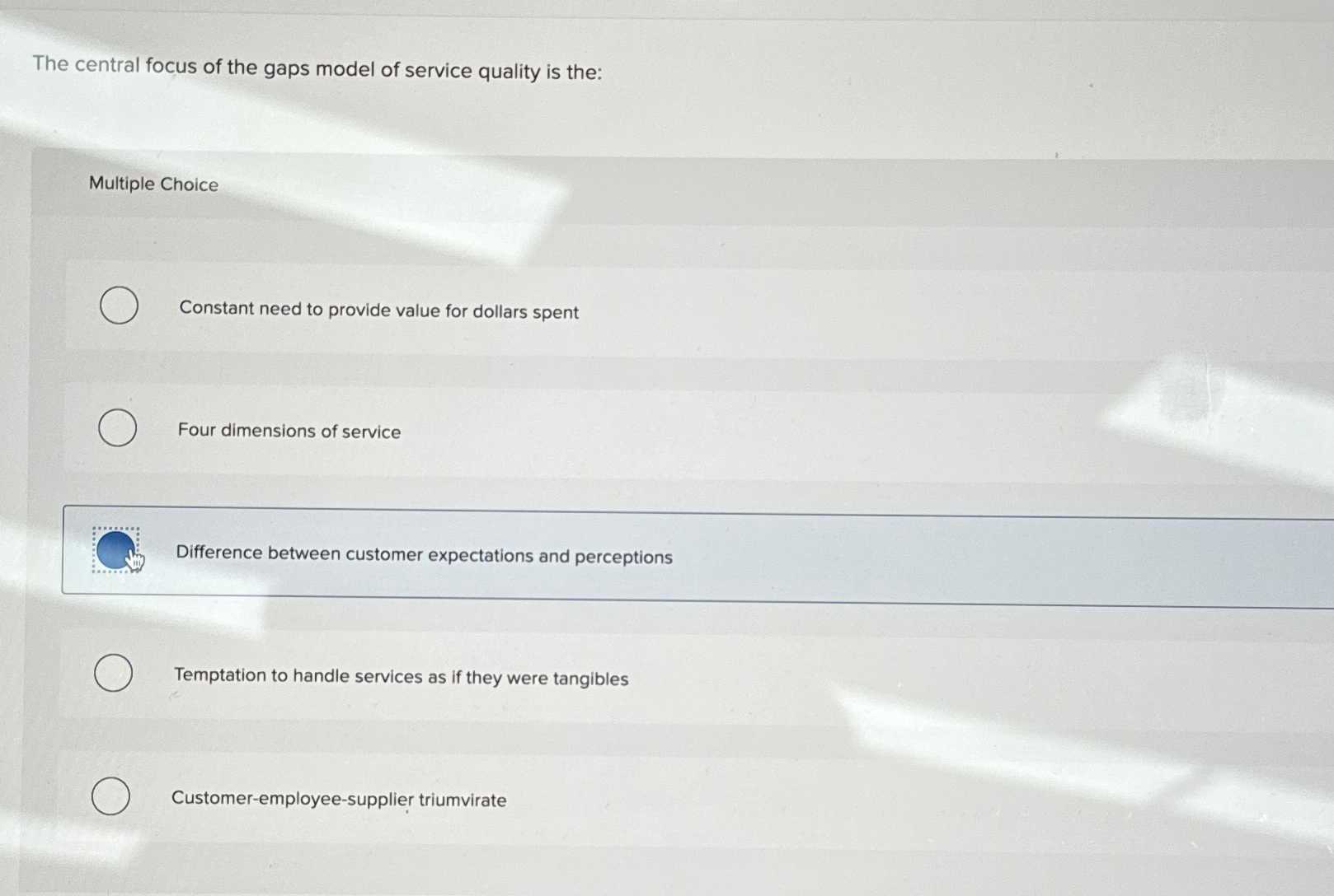 Solved The central focus of the gaps model of service | Chegg.com