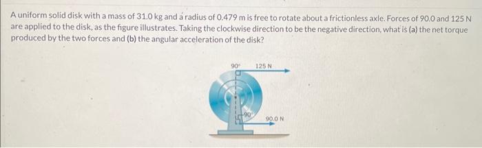 Solved A uniform solid disk with a mass of 31.0 kg and a | Chegg.com