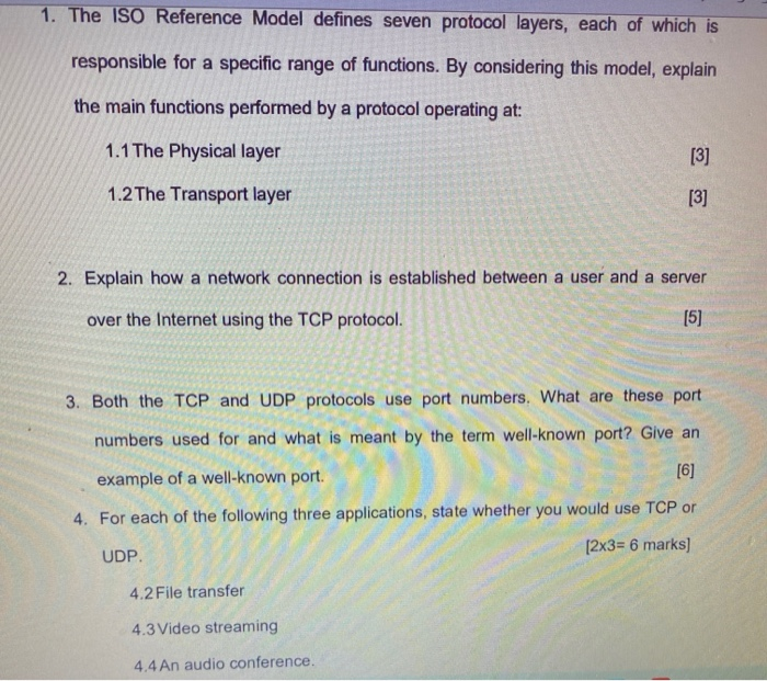 Solved 1. The ISO Reference Model defines seven protocol | Chegg.com