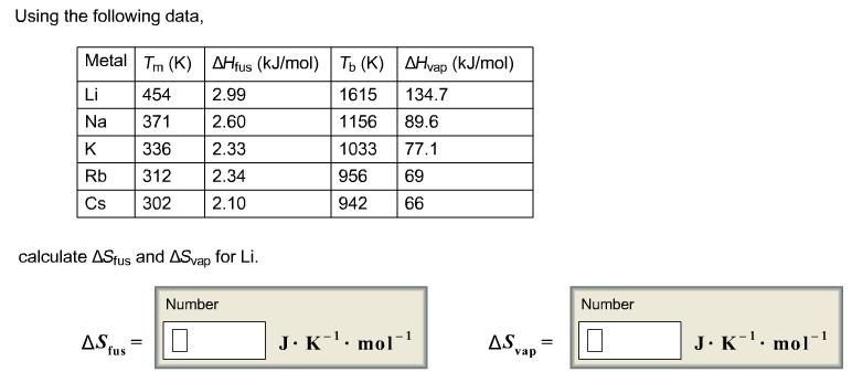 Using the following data, calculate Delta S fus and | Chegg.com