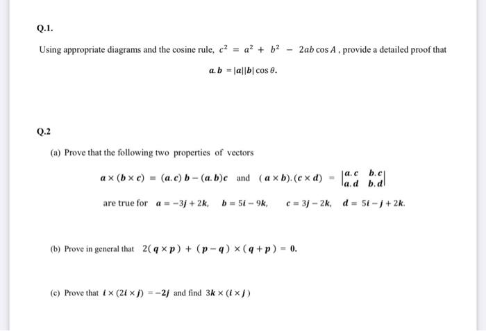 Solved Q.1. Using appropriate diagrams and the cosine rule, | Chegg.com