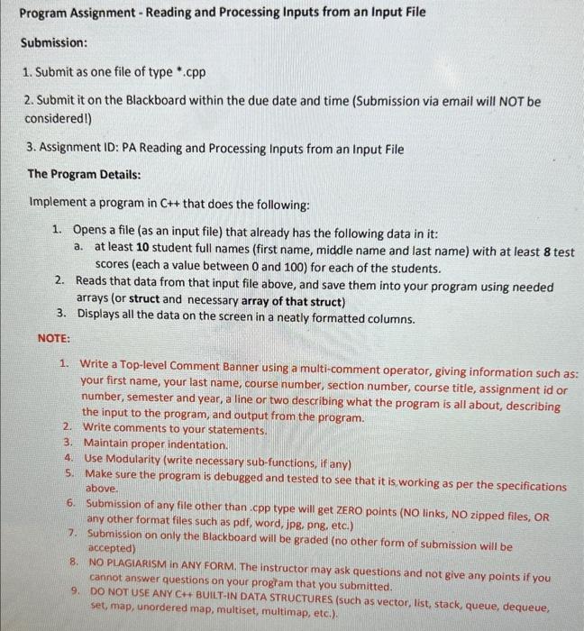 Solved Program Assignment - Reading and Processing Inputs | Chegg.com