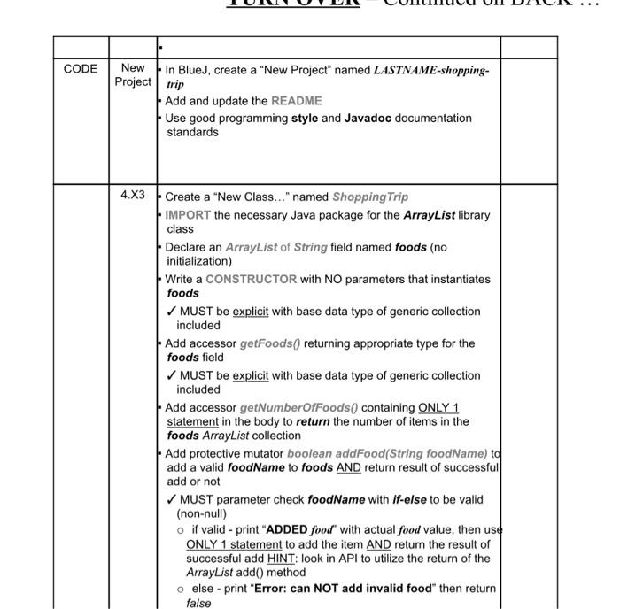 CODE New Project trip In BlueJ, create a "New | Chegg.com
