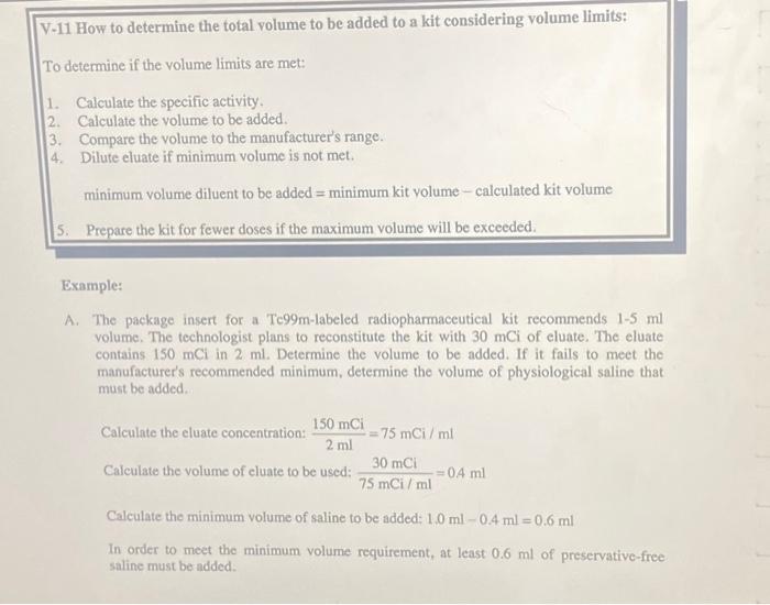 Solved V-11 How to determine the total volume to be added to | Chegg.com