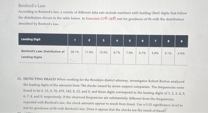 Benford's Law According to Benford's law, a variety | Chegg.com